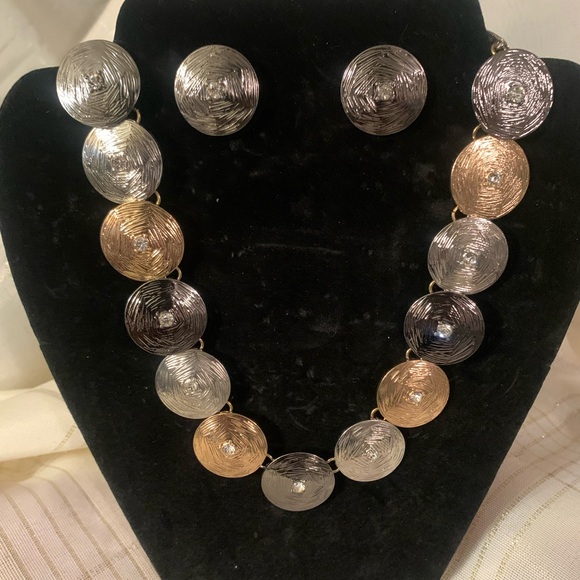 Jewelry | Elegant Silver Wmulti Color Disc Necklace And Earring Set ...